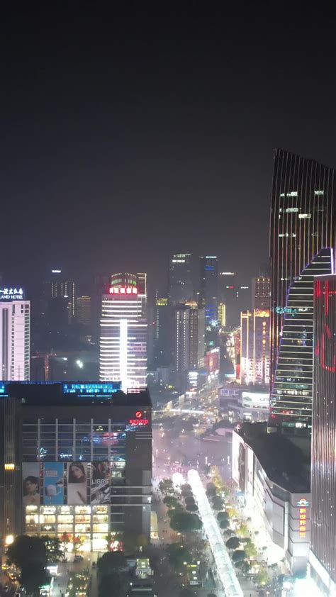 竖版航拍中国重庆观音桥商业区夜景灯光视频特效素材 千库网