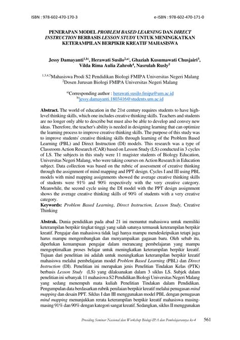Pdf Penerapan Model Problem Based Learning Dan Direct Instruction