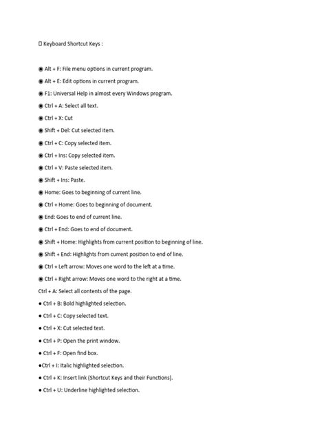 keyboard shortcut keys pdf control key keyboard shortcut