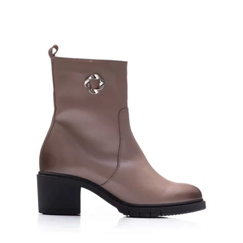 Botine Damă Din Piele Naturală Leofex 011 Taupe Box