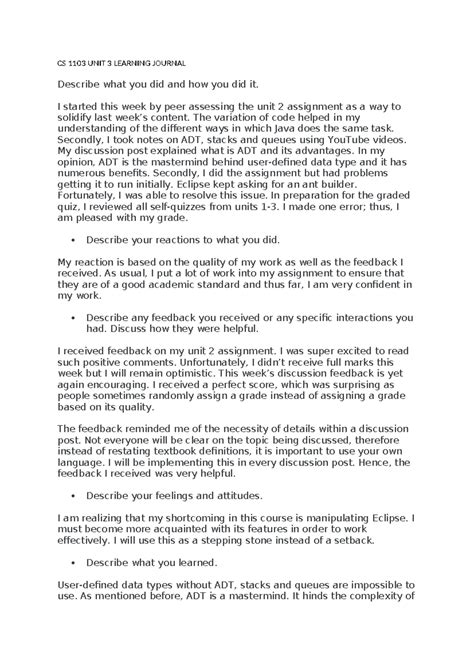 Cs 1103 Unit 3 Learning Journal Cs 1103 Unit 3 Learning Journal