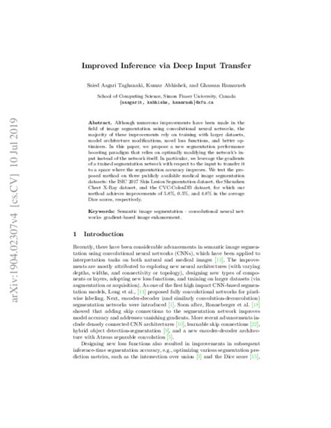 Pdf Improved Inference Via Deep Input Transfer
