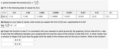 Solved 1 Point Consider The Function Fx R2 36 X 6 A