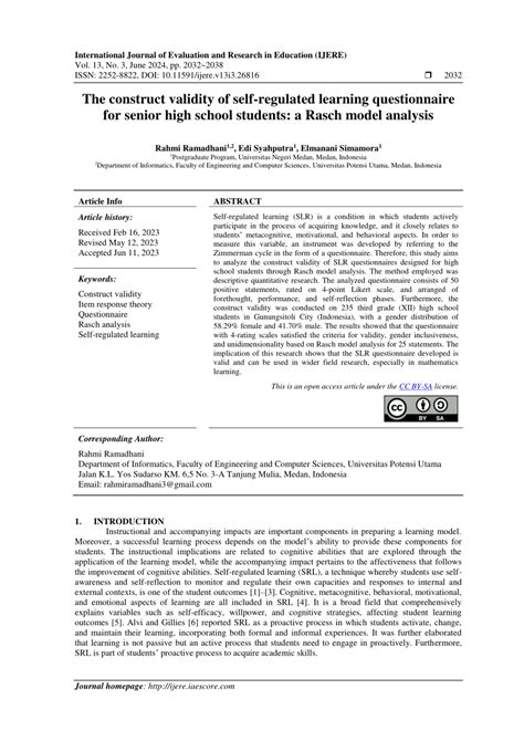 Pdf The Construct Validity Of Self Regulated Learning Questionnaire For Senior High School