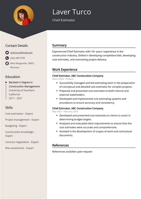 Chief Estimator Cv Example For 2024