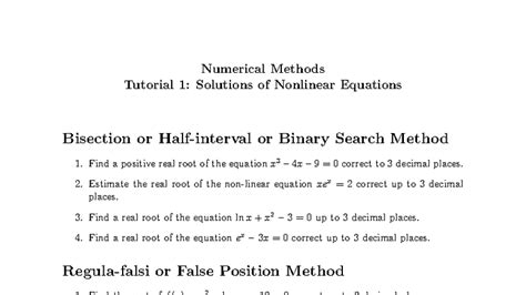 Numerical Methods Tutorial 1 Nonlinear Equations Solutions Studocu