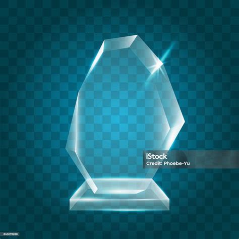 투명 하 게 빛나는 빈 벡터 아크릴 크리스탈 유리 트로피 수상 서식 파일 축하에 대한 스톡 벡터 아트 및 기타 이미지 축하 트로피 3차원 형태 Istock
