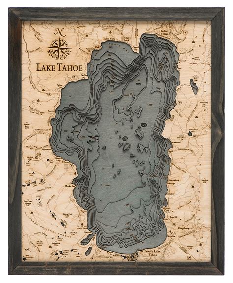 Lake Tahoe Wood Carved Topographical Depth Chart Map
