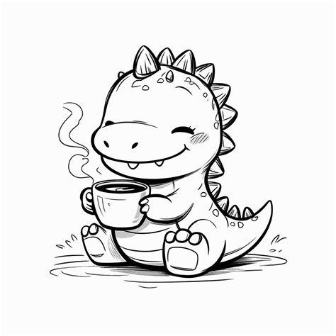 小恐龍寶寶坐在地上，好奇地看著字母卡片，尾巴輕輕搖擺著色頁 免費下載與列印