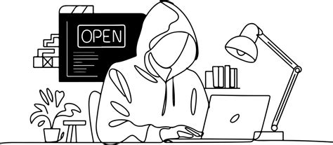 Continuous Single Line Drawing Of Computer Hacker Stereotype Line Art Vector Illustration