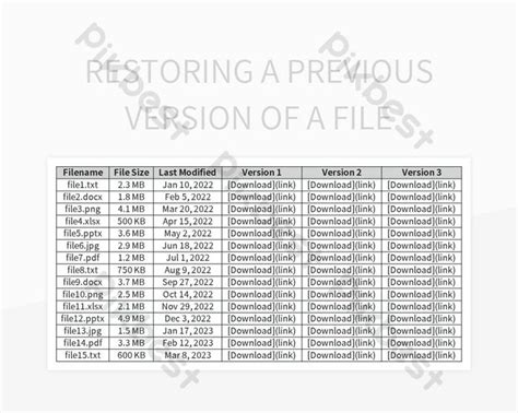 Restoring A Previous Version Of File Excel Template Free Download Pikbest