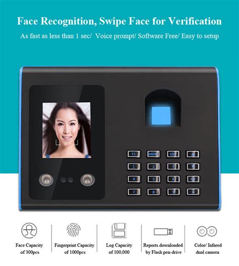 Biometric Fingerprint Time Clock Face Recognition Attendance Machine TFT LCD Display USB