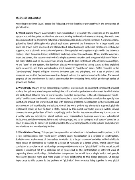 Theories Of Globalization Pdf World Systems Theory Globalization