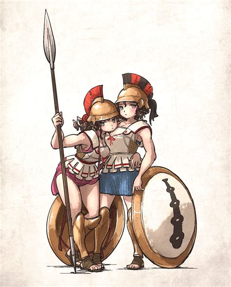 Rule 34 2girls Ancient Greece Armor Aspis Athletic Athletic Female Bare Arms Bare Thighs Brown