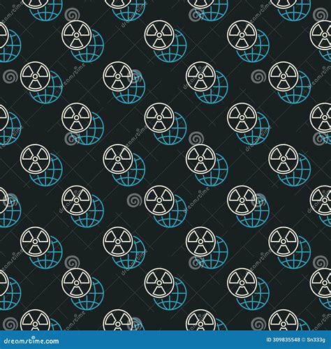 Earth Planet With Radiation Sign Vector Seamless Pattern In Outline Style Stock Vector