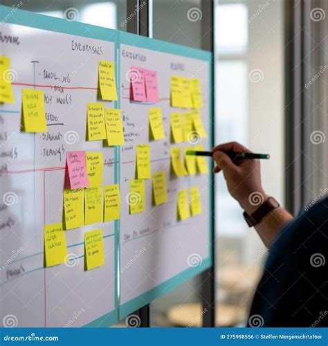 Project Plan On Whiteboard With Sticky Notes And Markers Stock