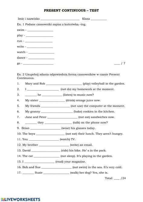Present Continuous Online Exercise For 5