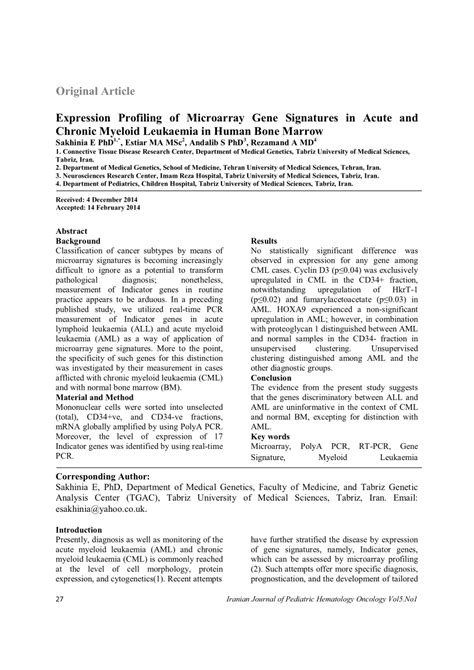 Pdf Expression Profiling Of Microarray Gene Signatures In Acute And