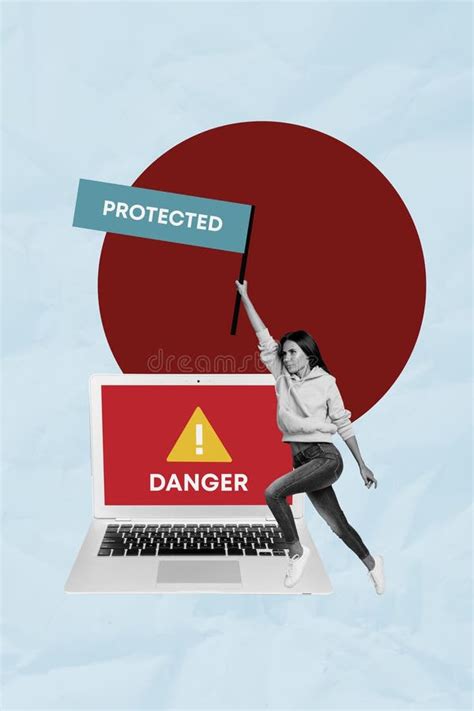 Collage Graphics Picture Of Confident Lady Detecting Hackers Protecting Modern Device Isolated