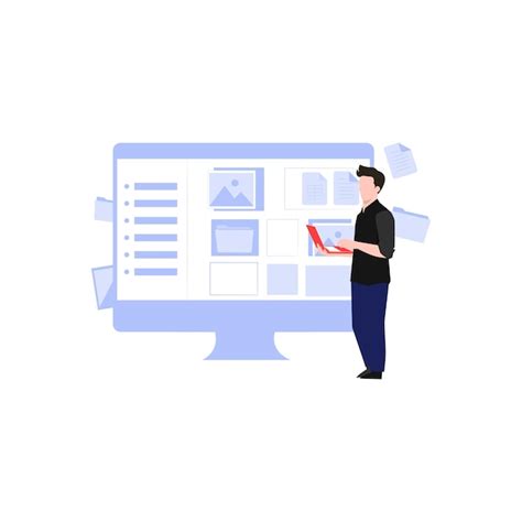 Premium Vector A Man Standing In Front Of A Computer Screen That Says
