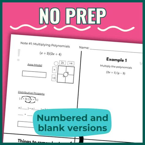 Multiplying Polynomials Factoring Trinomials Thinking Classroom Guided Notes