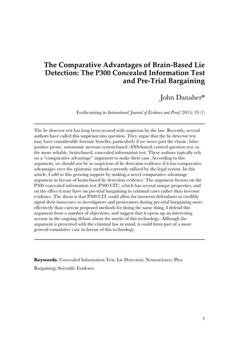 Pdf The Comparative Advantages Of Brain Based Lie Detection