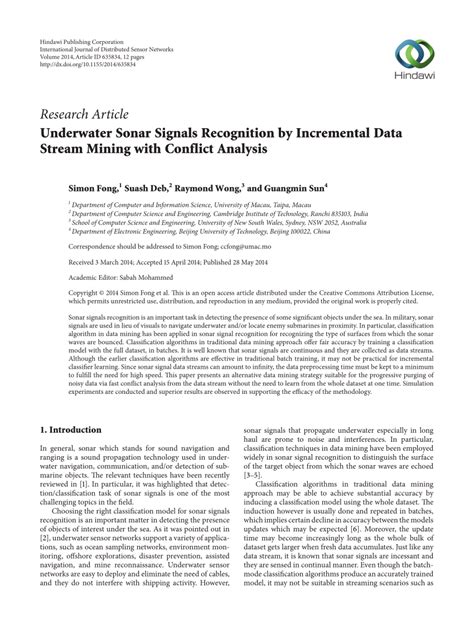 Pdf Underwater Sonar Signals Recognition By Incremental Data Stream Mining With Conflict Analysis