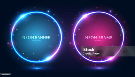어두운 배경에 빛나는 효과와 하이라이트가 있는 둥근 네온 프레임 0명에 대한 스톡 벡터 아트 및 기타 이미지 0명 3차원 형태 Led 조명 Istock