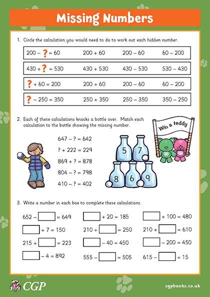 Addition And Subtraction — Missing Numbers Year 3 Cgp Plus Worksheets Library