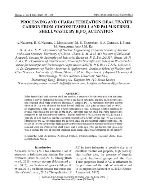 Pdf Processing And Characterization Of Activated Carbon From Coconut Shell And Palm Kernel