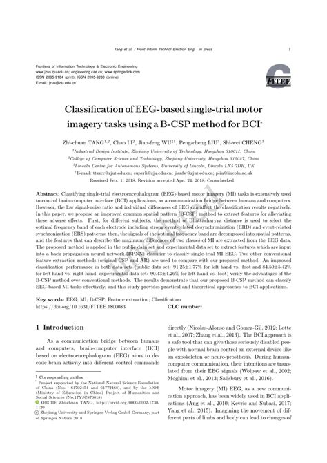 pdf classification of eeg based single trial motor imagery tasks