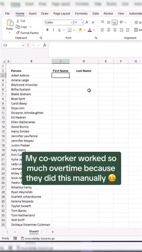 How To Split The Persons Name In A Fraction Of Seconds In Excel ️