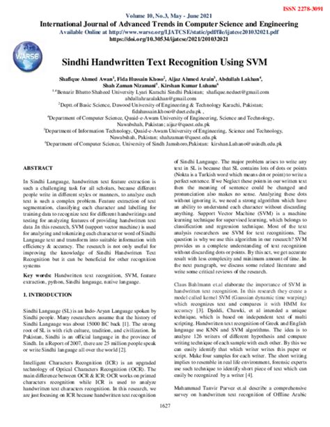 Pdf Sindhi Handwritten Text Recognition Using Svm