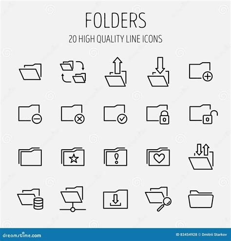 Set Of Folder Icons In Modern Thin Line Style Stock Illustration Illustration Of Element
