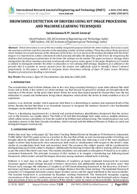 Pdf Irjet Drowsiness Detection Of Drivers Using Iot Image Processing And Machine Learning