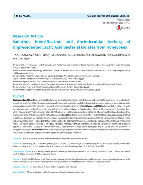 Pdf Isolation Identification And Antimicrobial Activity Of Unprecedented Lactic Acid