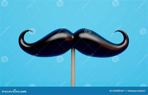 Mustache Facial Hair On A Wooden Stick Against A Blue Background 3d