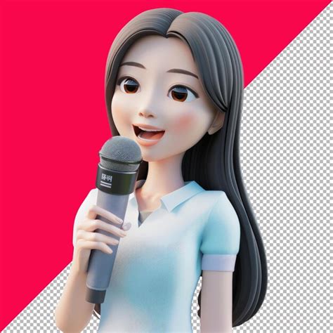 Asian Female Public Speaker With Microphone 3d Isolated White