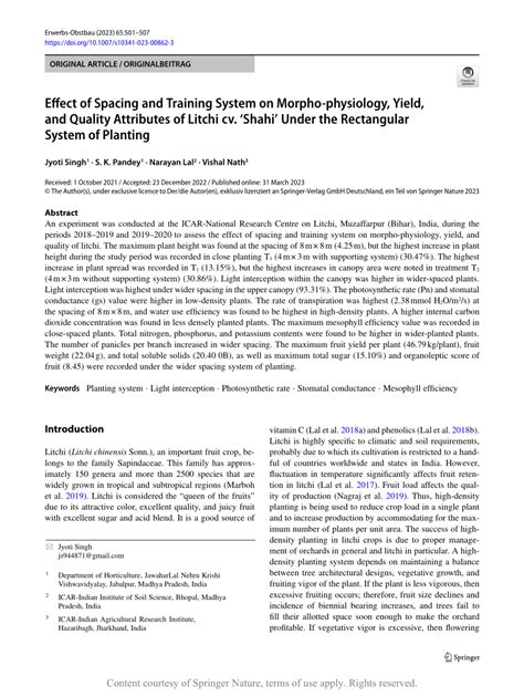 Effect Of Spacing And Training System On Morpho Physiology Yield And Quality Attributes Of