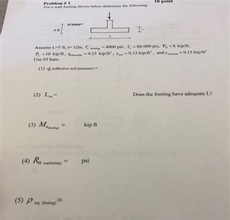Solved 10 Point Problem 1 For A Wall Footing Shown Below Chegg Com
