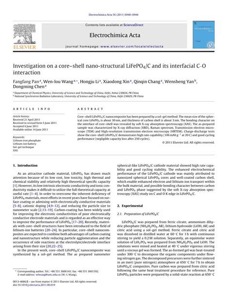 Pdf Investigation On A Core Shell Nano Structural Lifepo4 C And Its Interfacial Co Interaction