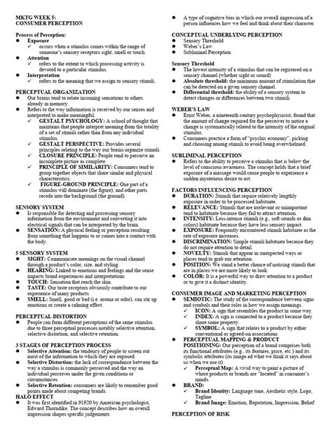 Mktg Week 5 6 7 Reviewer Pdf Perception Senses