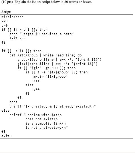 10 Pts Explain The Bash Script Below In 30 Words Or