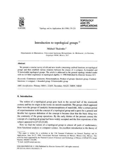 Pdf Introduction To Topological Groups