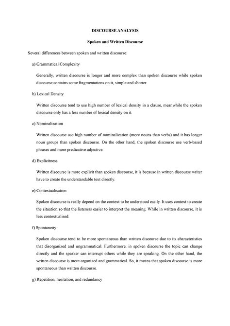 Spoken And Written Discourse Discourse Analysis Spoken And Written
