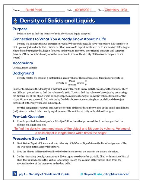 Density Of Liquids And Solids