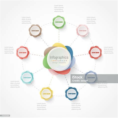 9 가지 옵션 부품 단계 타임 라인 또는 프로세스를 통해 비즈니스 데이터를 위한 인포 그래픽 디자인 요소를 제공 합니다 벡터 일러스트입니다 8 9 살에 대한 스톡 벡터 아트