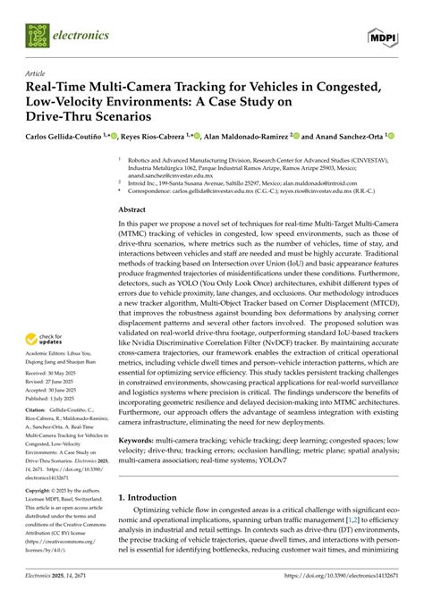 Pdf Real Time Multi Camera Tracking For Vehicles In Congested Low Velocity Environments A
