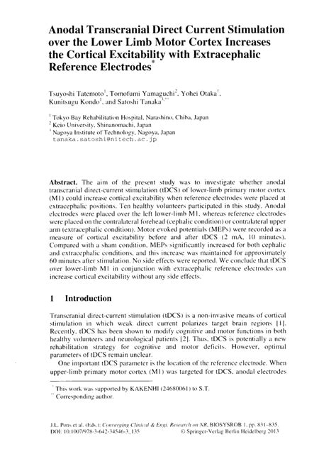 Pdf Anodal Transcranial Direct Current Stimulation Over The Lower