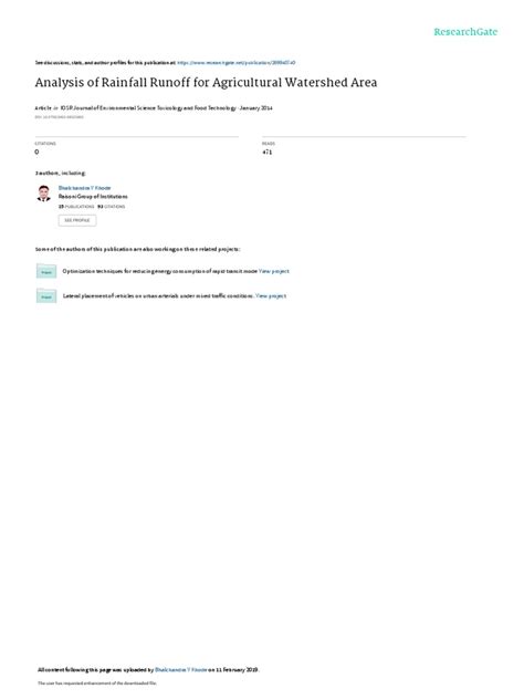 Analysis Of Rainfall Runoff For Agricultural Watershed Area Pdf Drainage Basin Surface Runoff